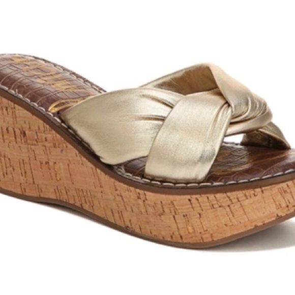 Sam Edelman | Shoes | Sam Edelman Gold Wedge Sandals Size 8 Cork Platform Wedge Gold Knot | Poshmark